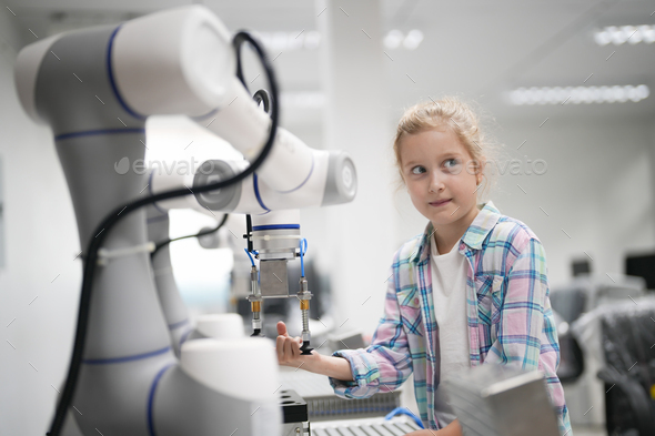Student working with robot for science project. Students studying ...