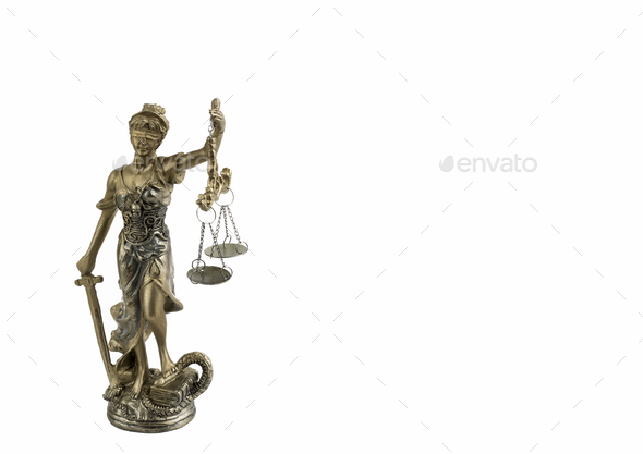 Law symbol; statue of justice on white background Stock Photo by esindeniz
