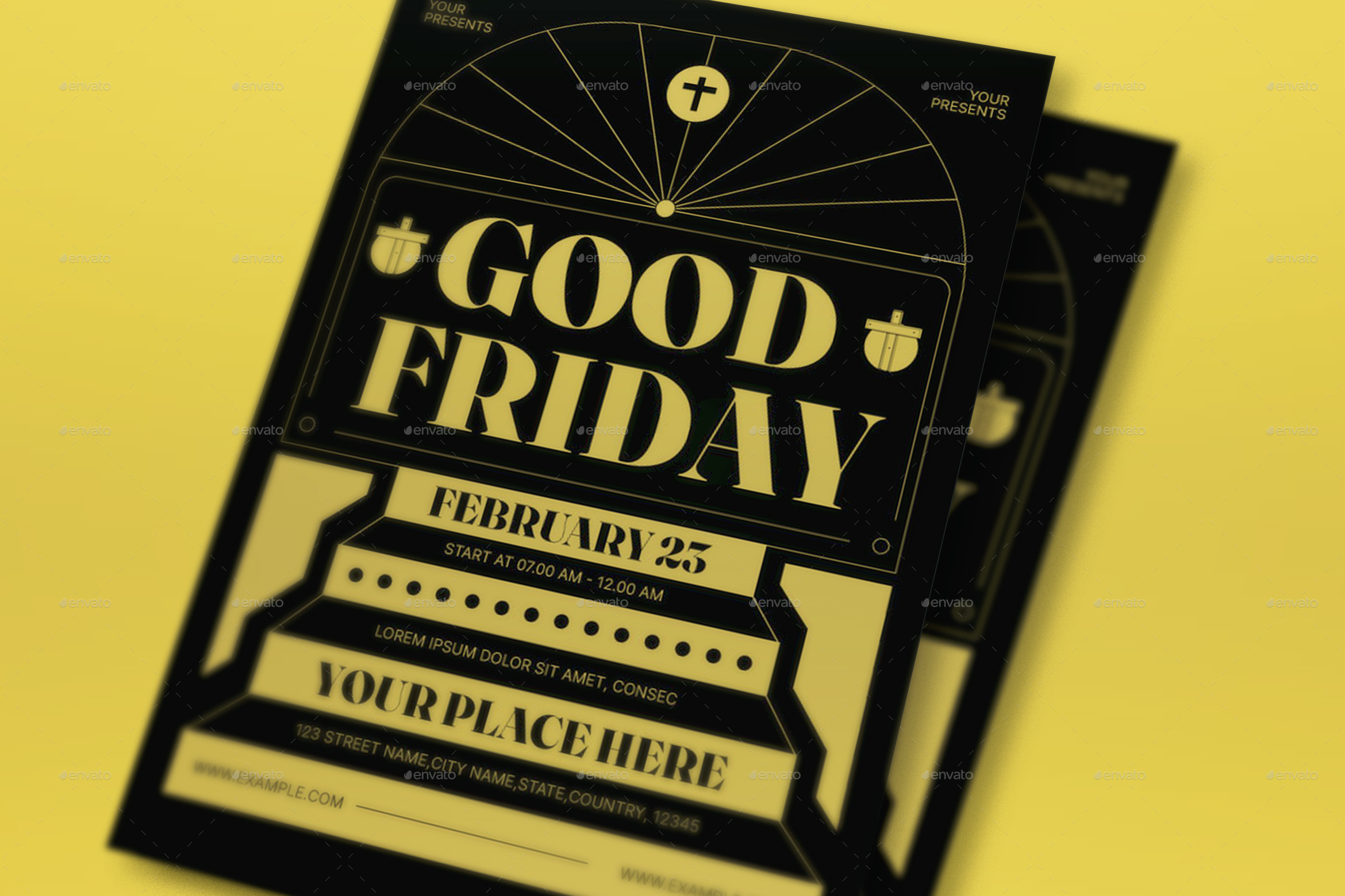 Black Art Deco Good Friday Flyer Set, Print Templates | GraphicRiver