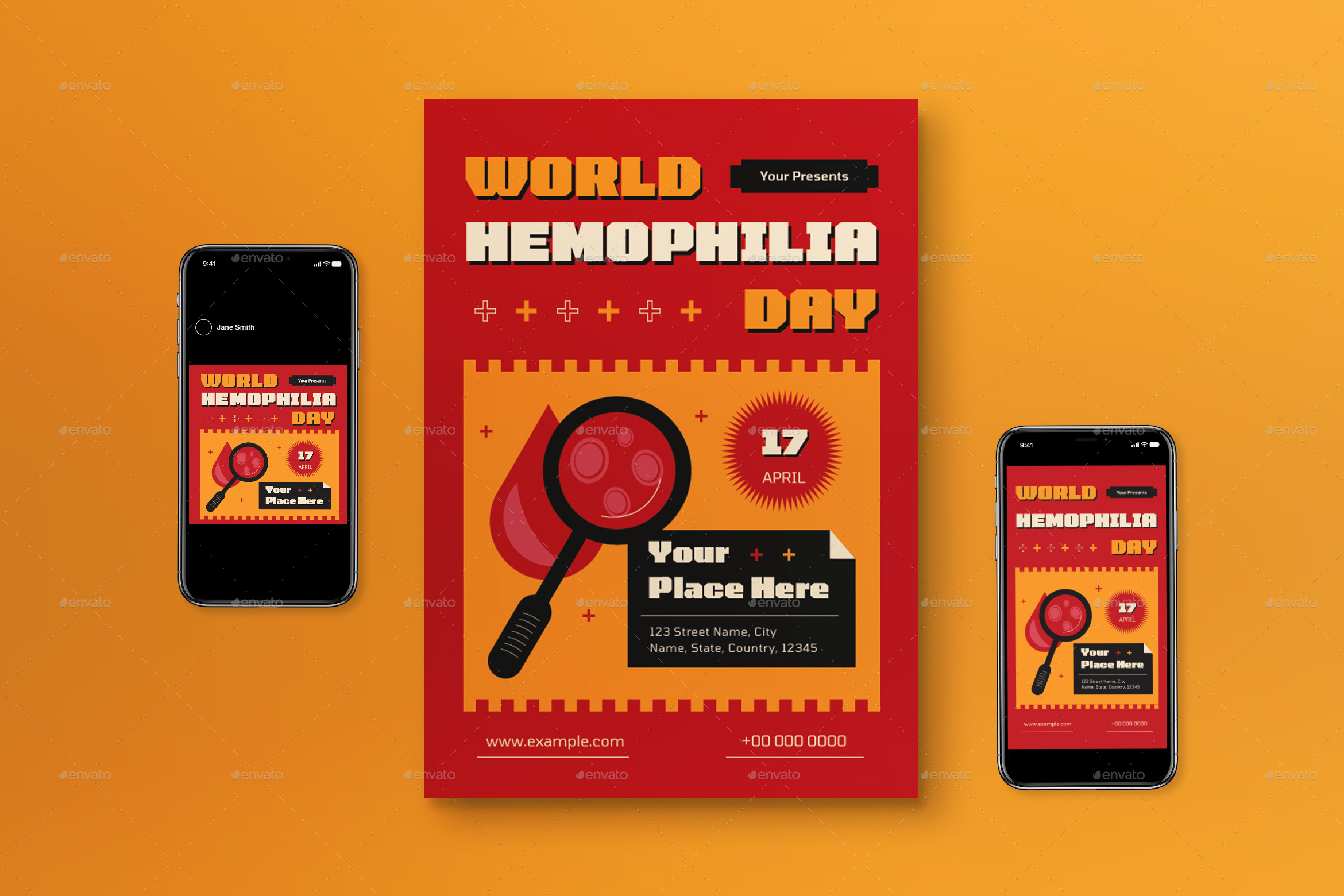 Red Pixelated World Hemophilia Day Flyer Set, Print Templates ...