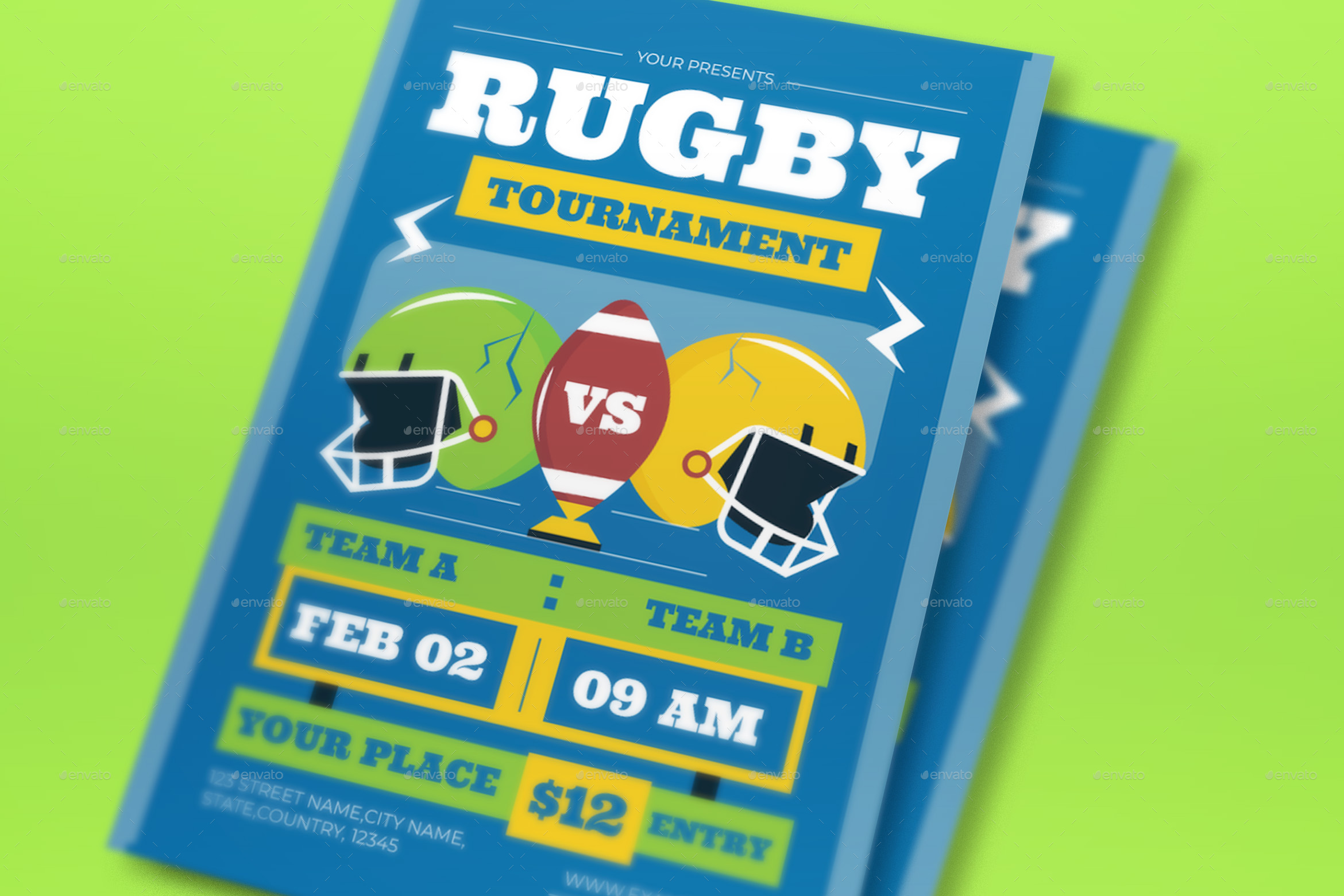 Blue Retro Rugby Tournament Flyer Set, Print Templates | GraphicRiver