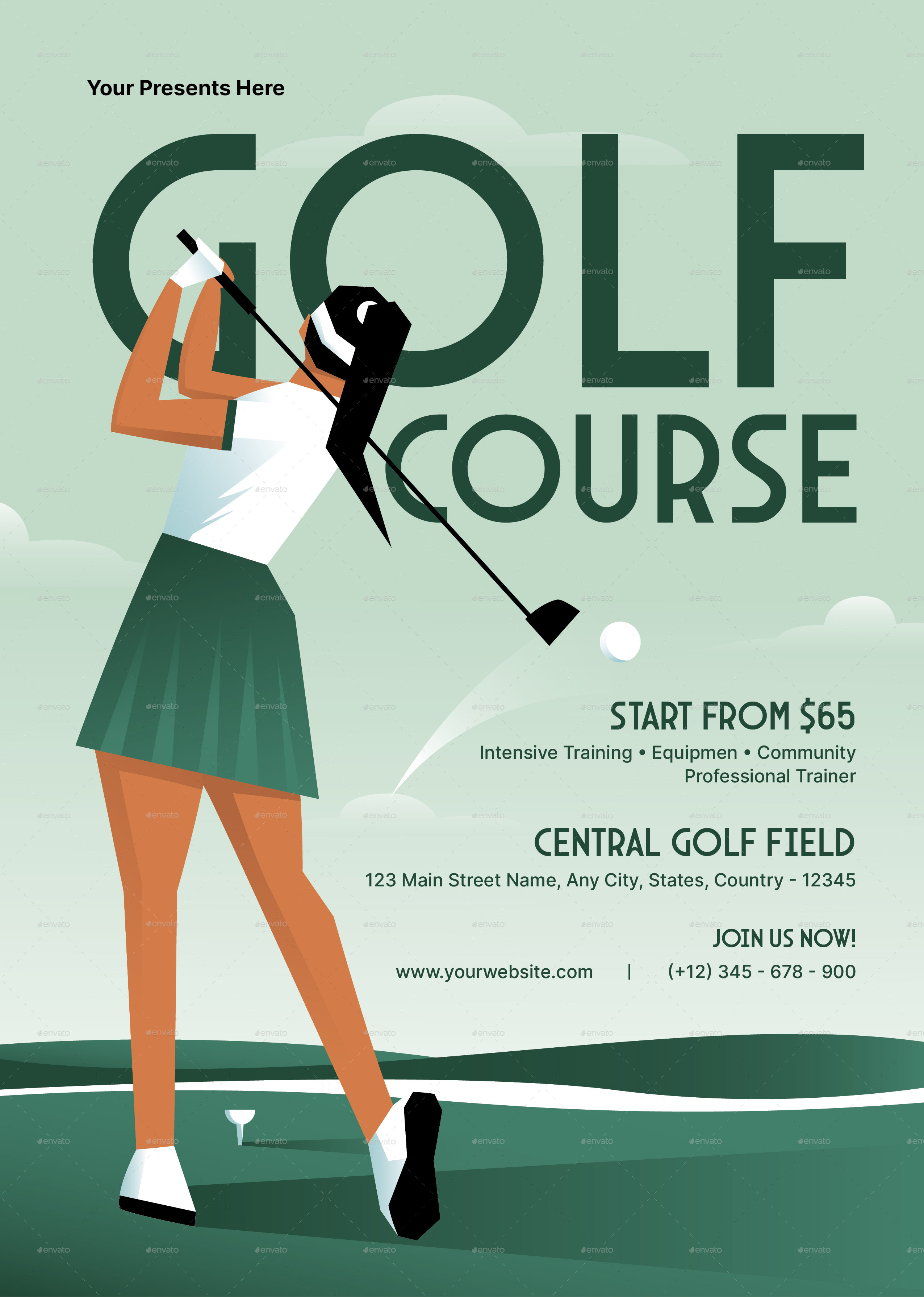 Golf Course Flyer Art Deco, Print Templates | GraphicRiver