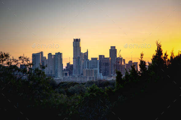 Aerial view of the beautiful skyline of Downtown Austin, Texas ...