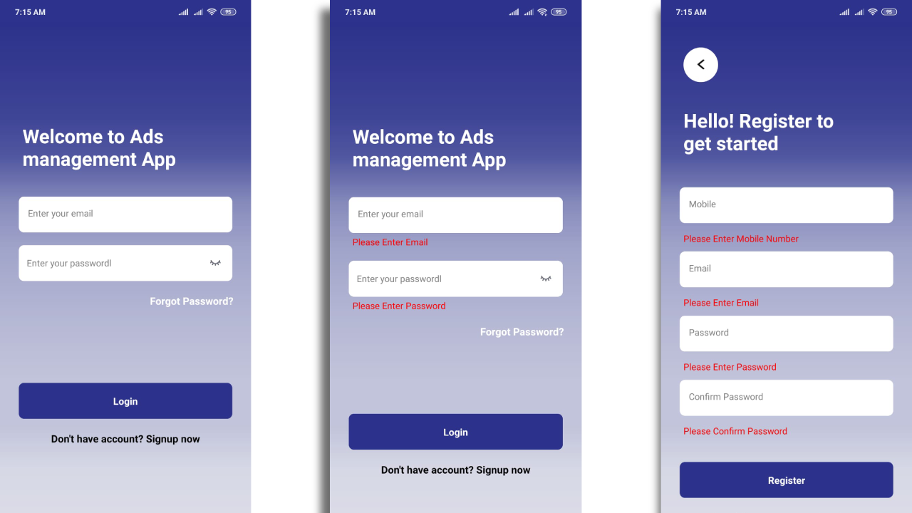 Ads management react native app UI - template by k29solutions | CodeCanyon