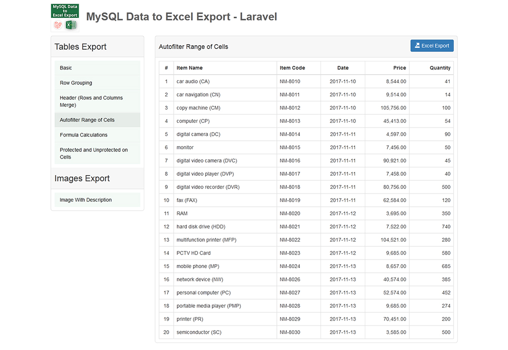 MySQL Data to Excel Export - Laravel by themeposh | CodeCanyon