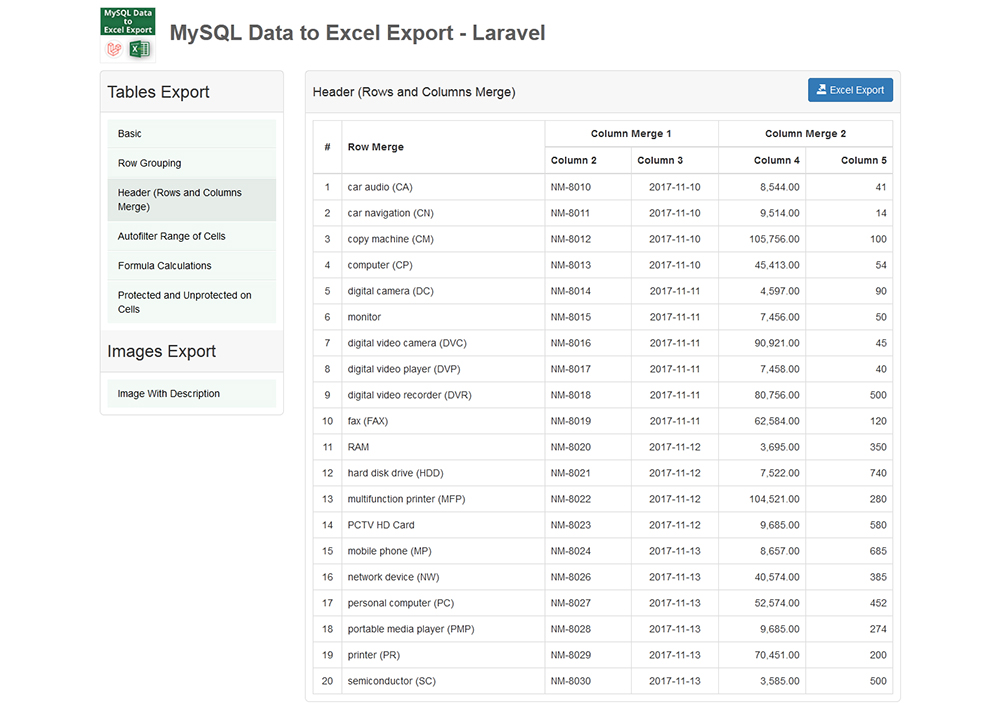 Mysql Data To Excel Export Laravel By Themeposh Codecanyon