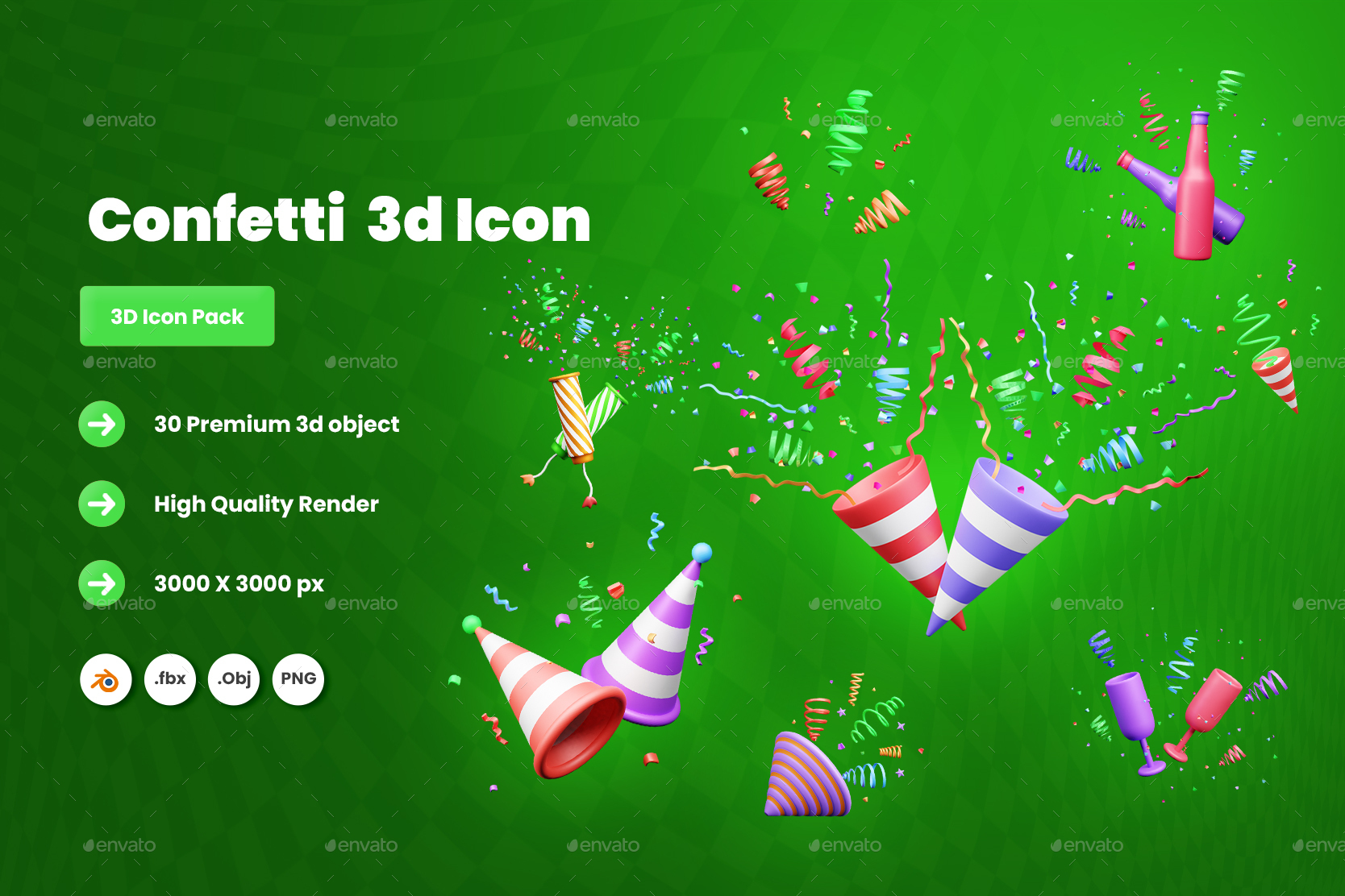 Confetti 3d Illustration Icon Pack, Graphics | GraphicRiver