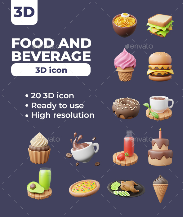 Food and beverage 3d icon, Graphics | GraphicRiver