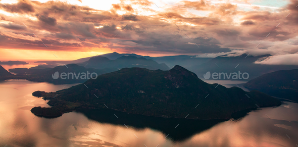 Pacific Ocean Coast with Canadian Mountain Landscape. Aerial Stock ...