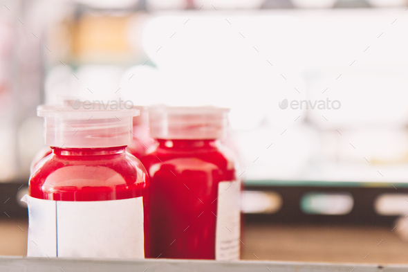 sample color bottle on the shelves in the lab testing room Stock Photo ...