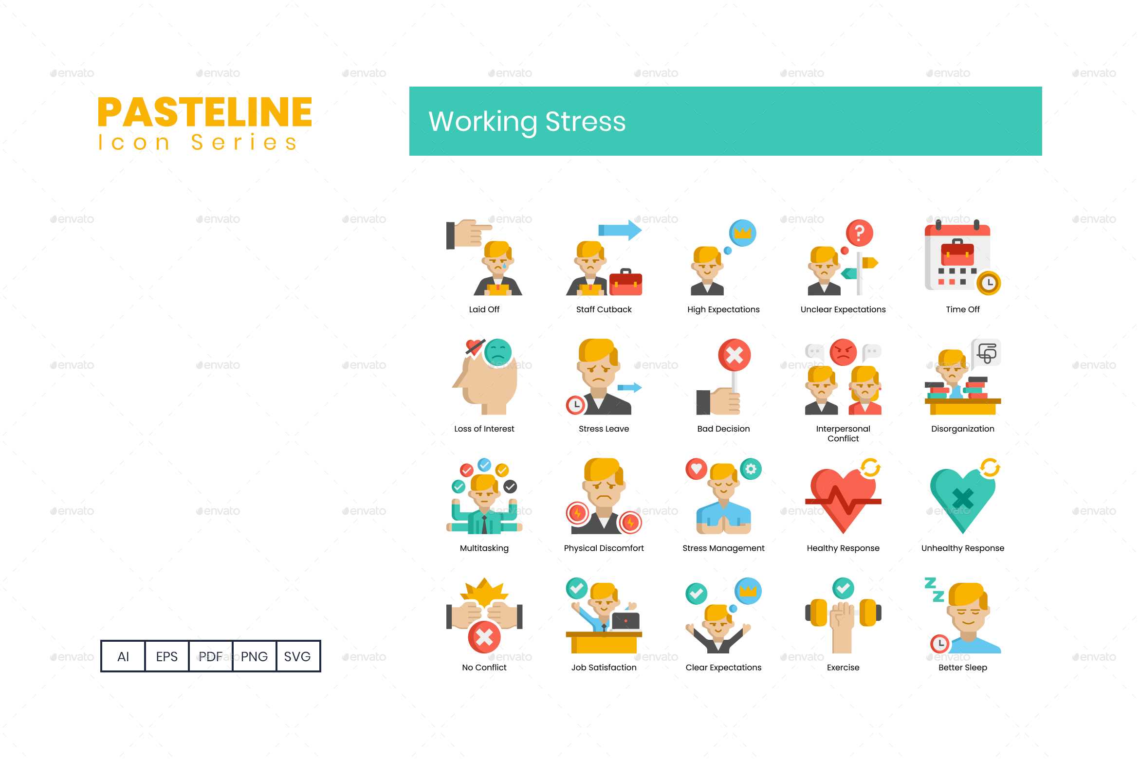 80 Working Stress Icons | Pasteline Series, Icons | GraphicRiver