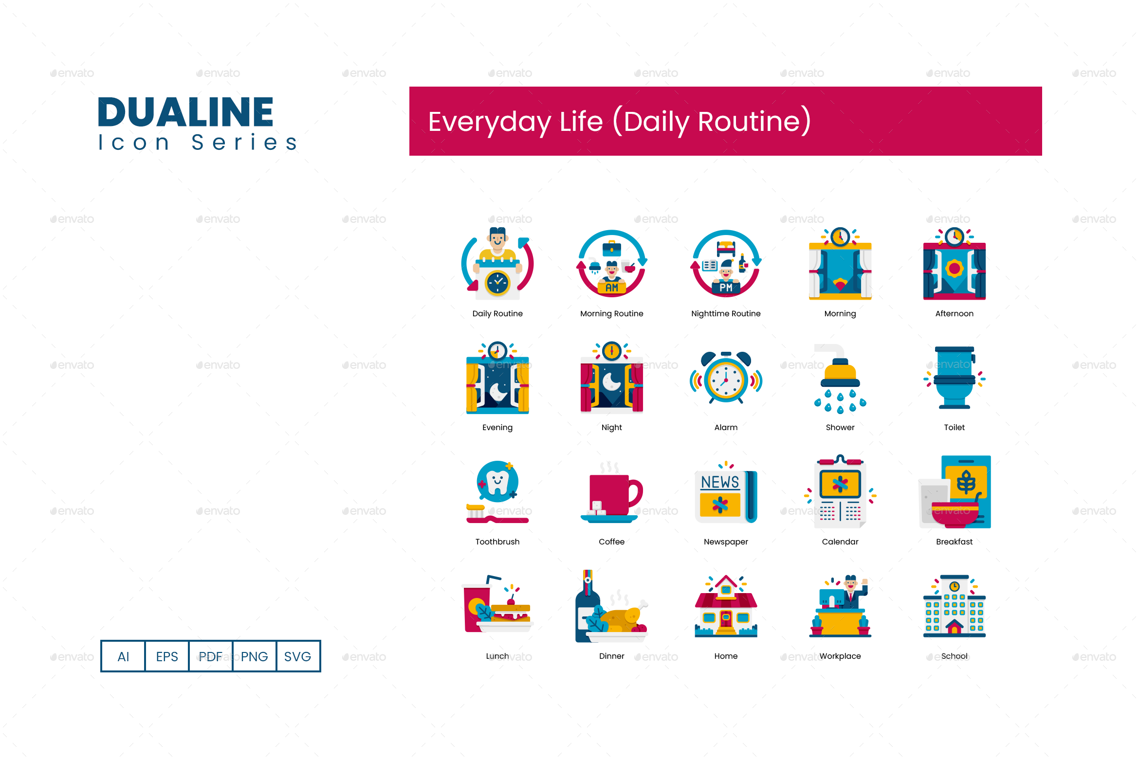 85 Everyday Life (Daily Routine) Icons | Flat Dualine Series, Icons