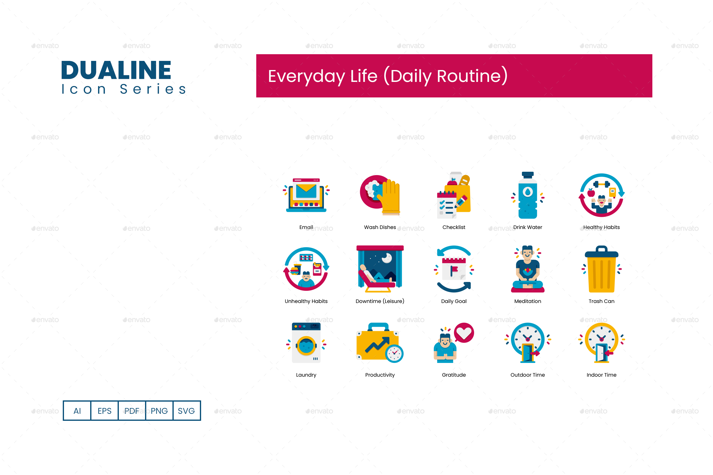 85 Everyday Life (Daily Routine) Icons | Flat Dualine Series, Icons