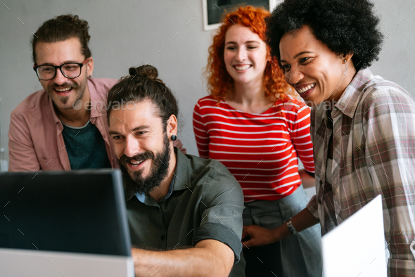 Mixed team of software engineers brainstorming ideas. Diverse app ...