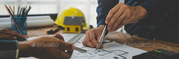 Structural engineer team discussing and calculating work Office design ...