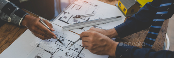 Structural engineer team discussing and calculating work Office design ...