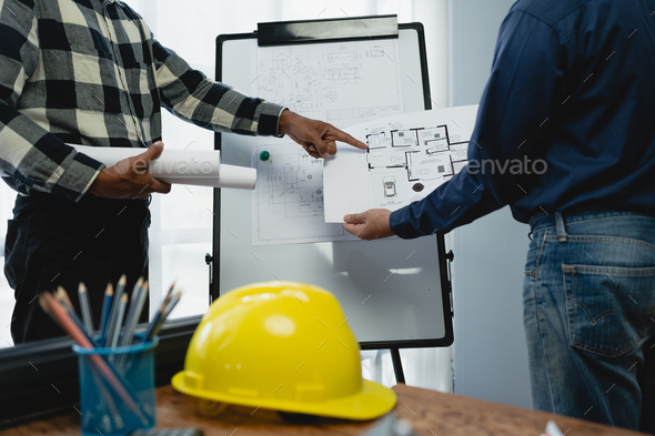 Structural engineer team discussing and calculating work Office design ...