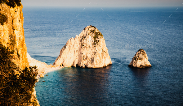 viewpoint of Keri and the famous Mizithres rocks with turquoise sea at ...