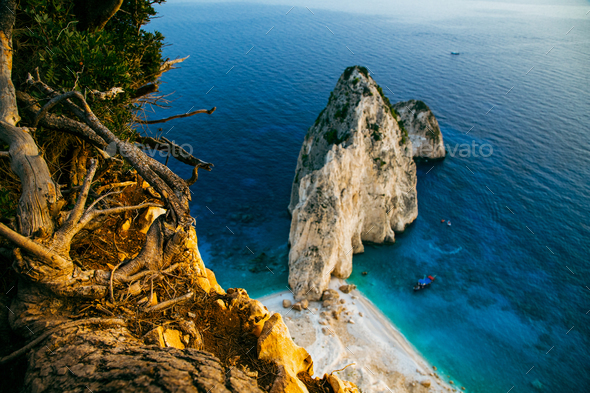 viewpoint of Keri and the famous Mizithres rocks with turquoise sea at ...
