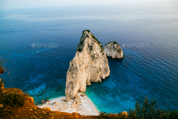 viewpoint of Keri and the famous Mizithres rocks with turquoise sea at ...