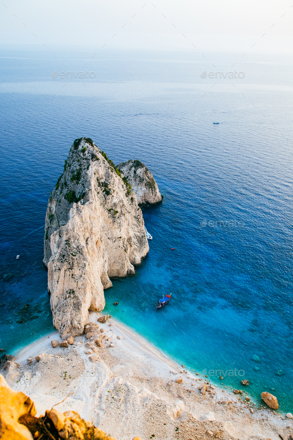 viewpoint of Keri and the famous Mizithres rocks with turquoise sea at ...