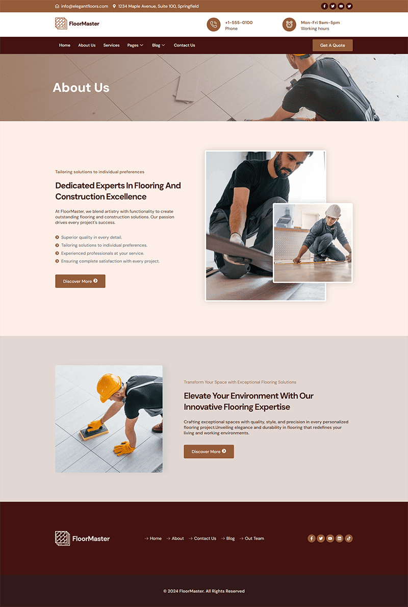 FloorMaster - Flooring & Construction Service Elementor Pro Template Kit by Nile-Theme