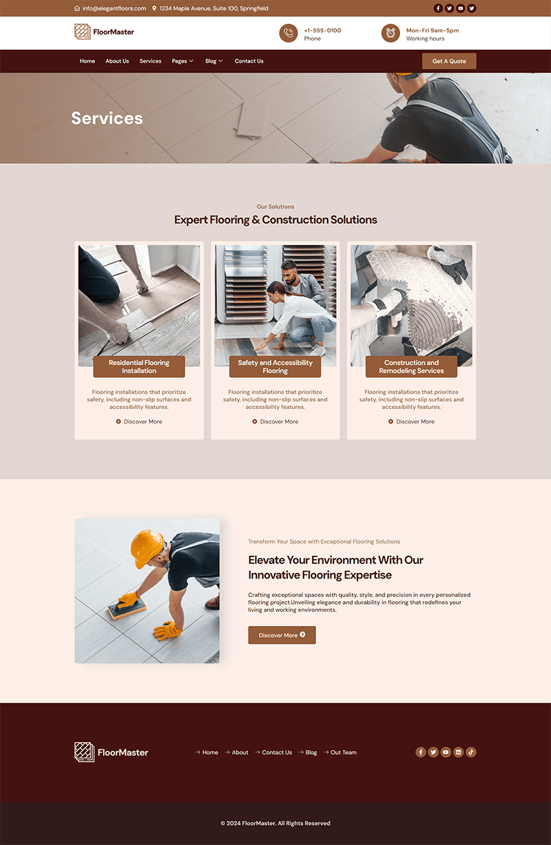 FloorMaster - Flooring & Construction Service Elementor Pro Template Kit by Nile-Theme