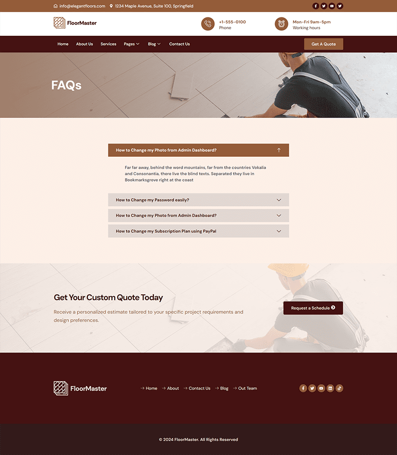 FloorMaster - Flooring & Construction Service Elementor Pro Template Kit by Nile-Theme