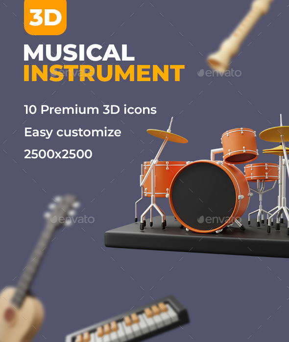 Musical instrument 3d illustration, Graphics | GraphicRiver