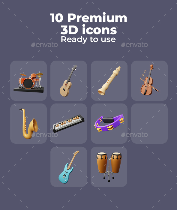 Musical instrument 3d illustration, Graphics | GraphicRiver