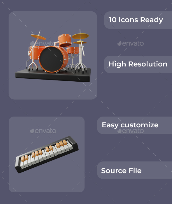 Musical instrument 3d illustration, Graphics | GraphicRiver