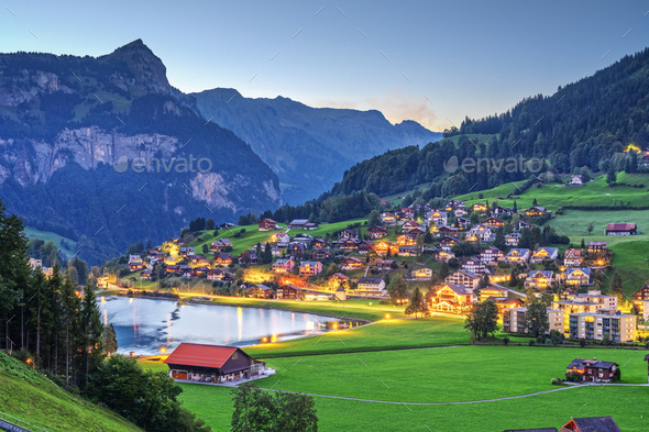Engelberg, Switzerlan with Eugenisee Lake Stock Photo by SeanPavone