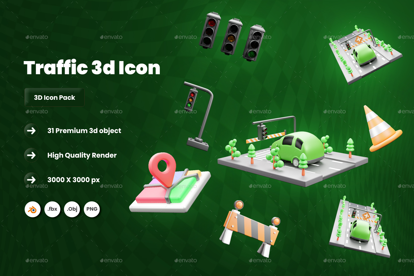 Traffic 3d Illustration Icon Pack, Graphics | GraphicRiver