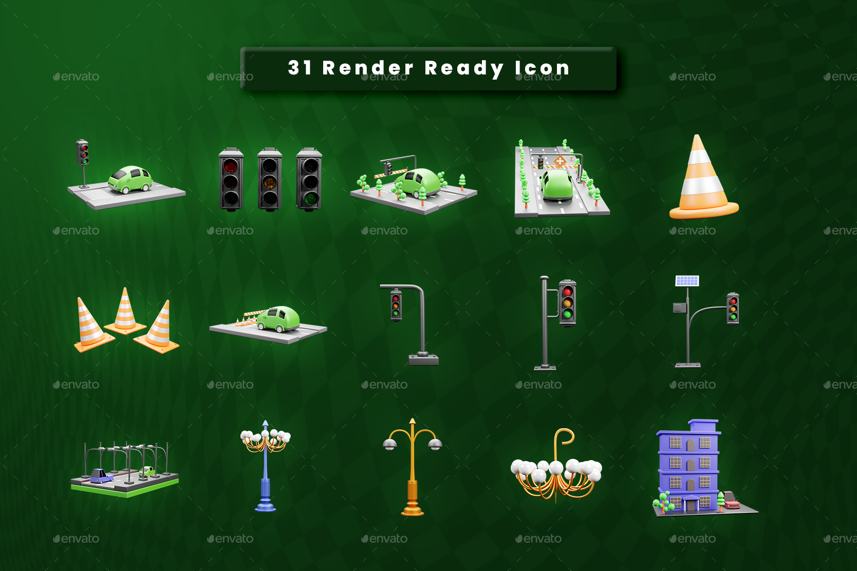 Traffic 3d Illustration Icon Pack, Graphics | GraphicRiver