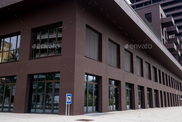 Commercial premises with panoramic windows. Modern Brown facade. Stock ...