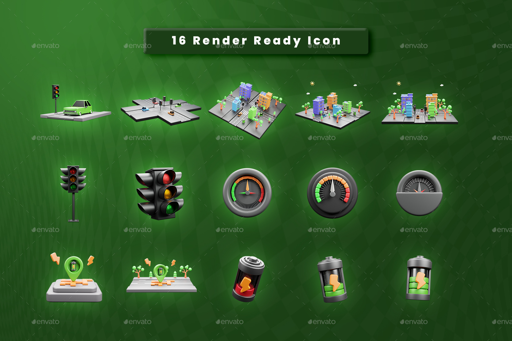 Traffic 3d Illustration Icon Pack, Graphics | GraphicRiver