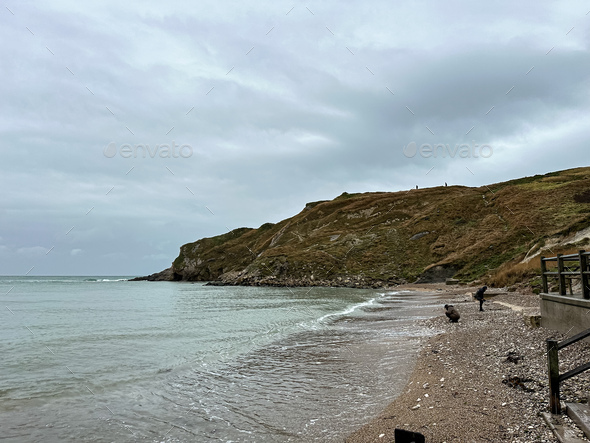 Lulworth Cove and beach view at winter day. Dorset. Jurassic coast ...