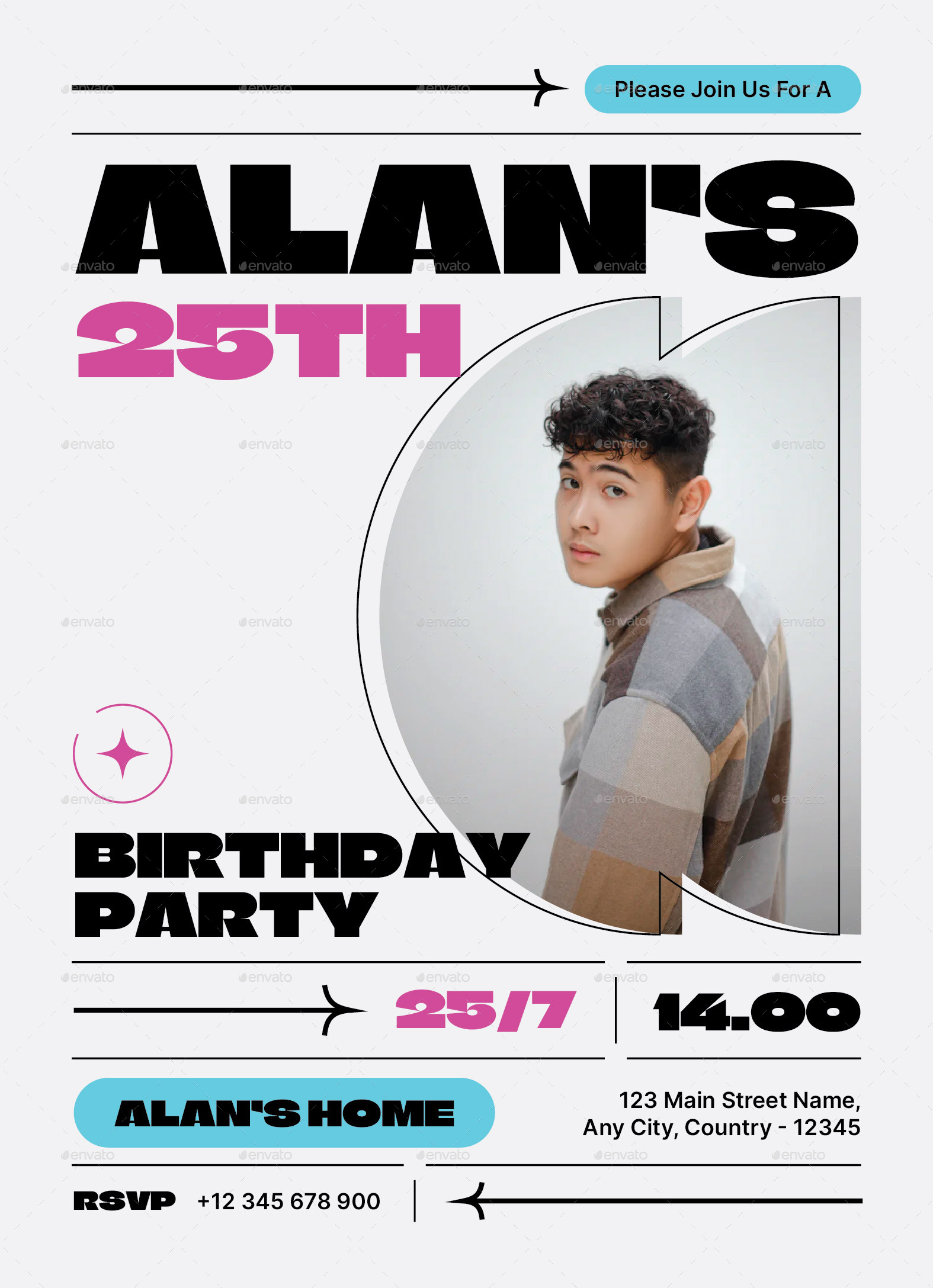 Modern Bold Birthday Invitation, Print Templates | GraphicRiver