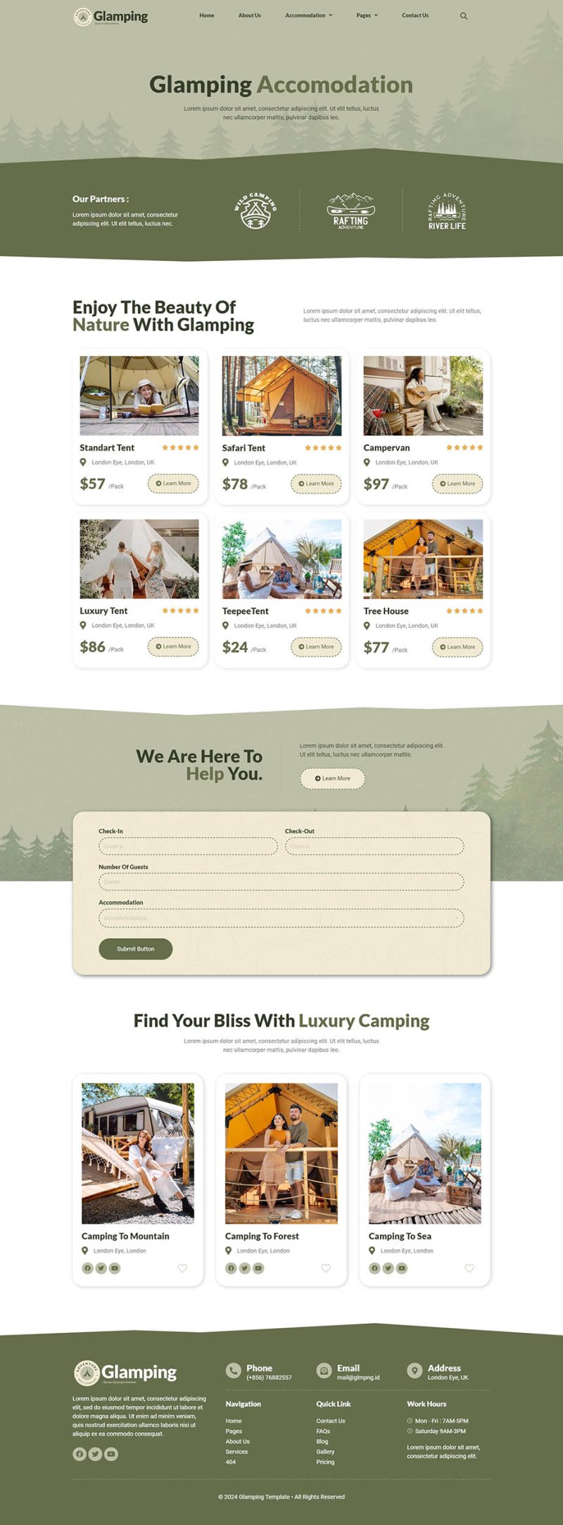 Glamping - Glamour Camping & Adventure Elementor Template Kit by Kitpro