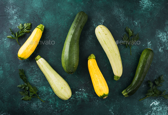 Assortment of different color of zucchini Stock Photo by furmanphoto