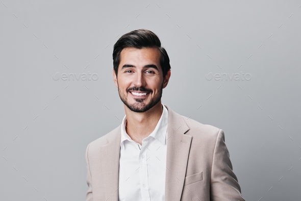 business man portrait smiling copyspace beige isolated handsome ...