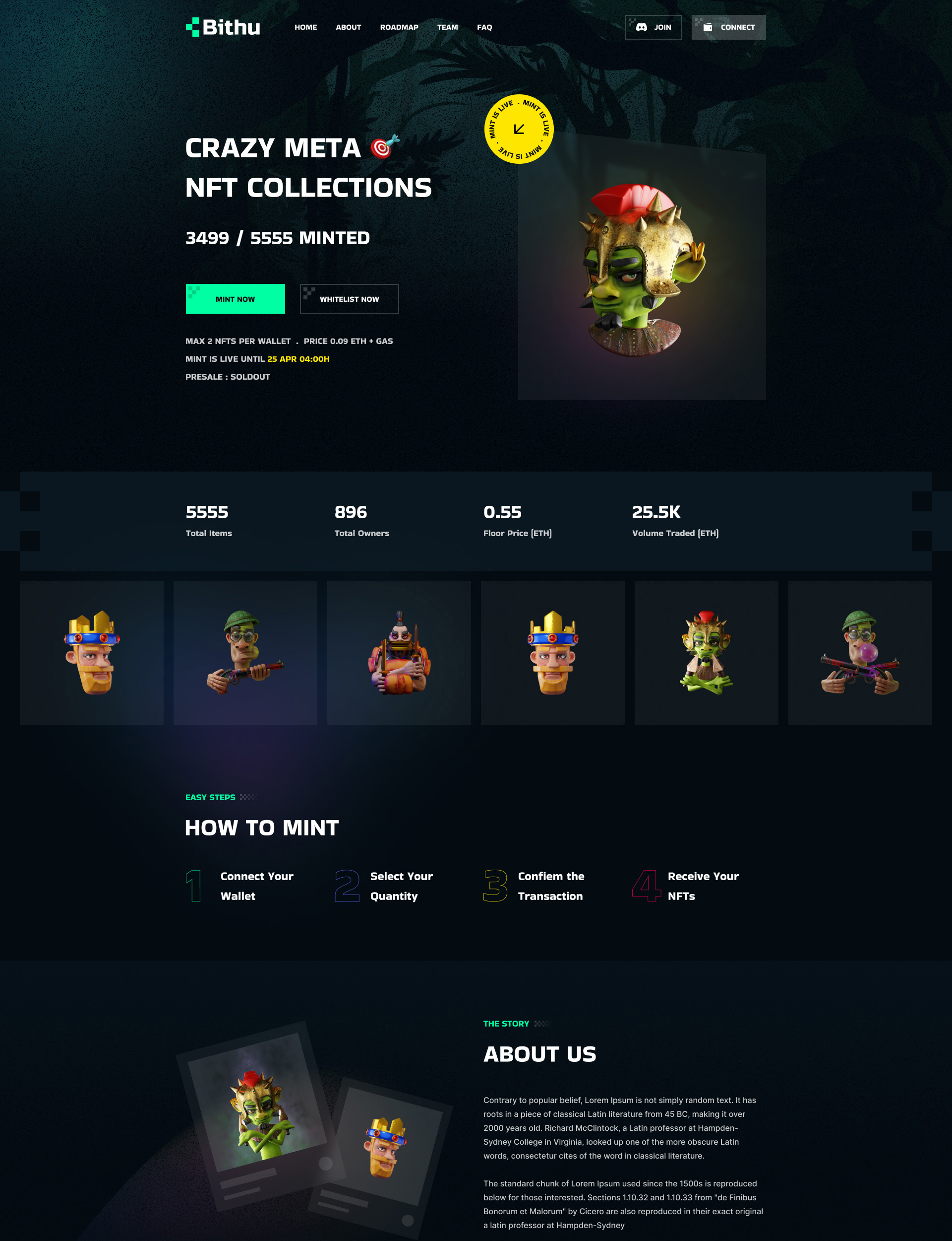 Bithu - NFT Minting/Collection with Smart Contract (React JS+Solidity) by uigigs
