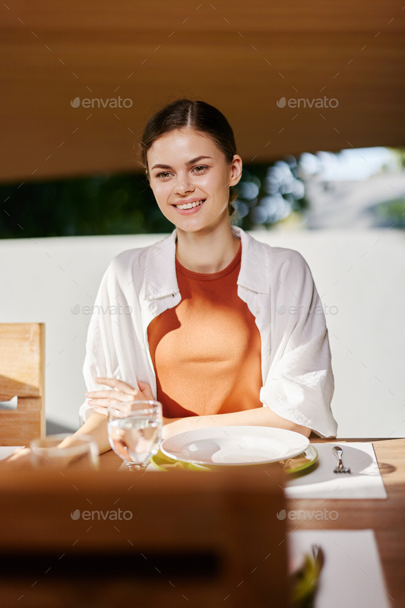 Happy women pretty caucasian person table adult attractive cafe beauty ...