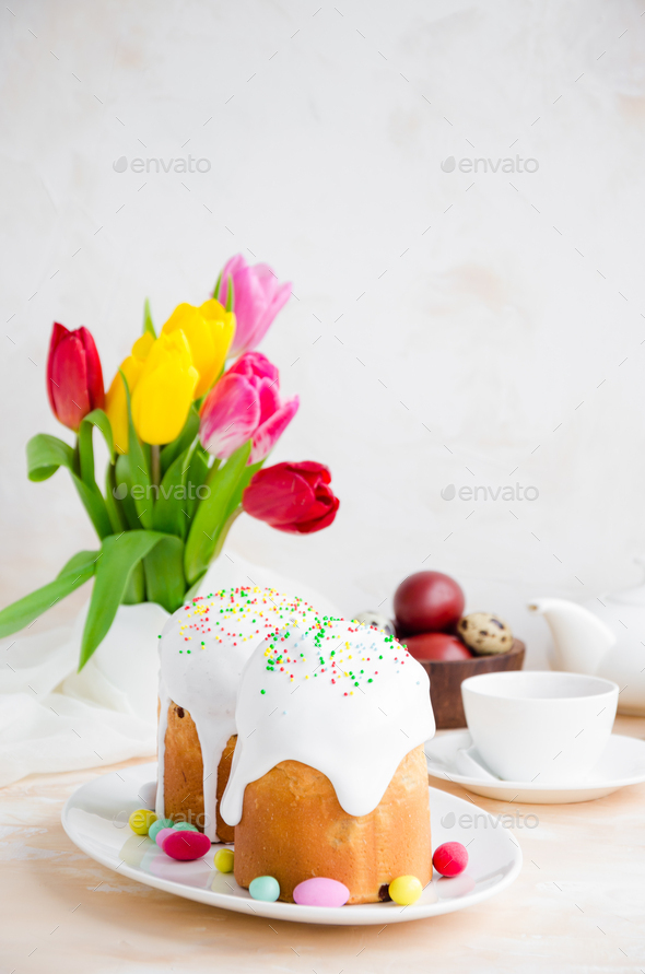 Easter composition. Easter Cake - Ukrainian Traditional Kulich with ...