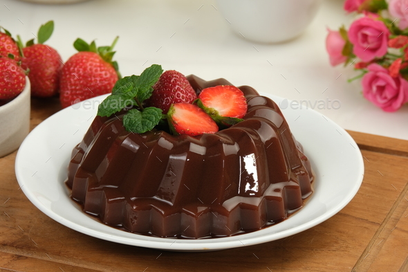 Chocolate pudding or puding coklat with strawberry,delicious sweet ...