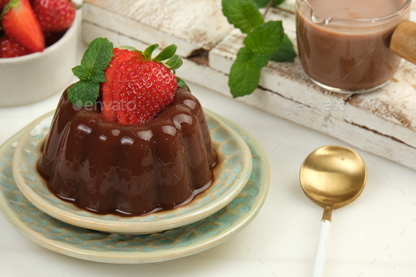 Chocolate pudding or puding coklat with strawberry,delicious sweet ...