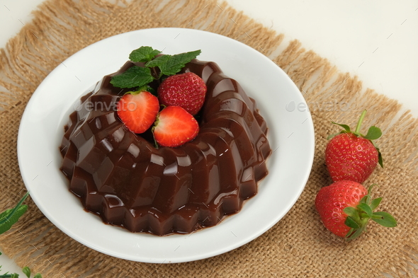 Chocolate pudding or puding coklat with strawberry,delicious sweet ...