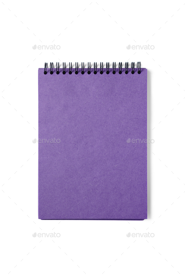 Open Spiral Bound Notepad With Craft Purple Sheets, Isolated On White ...