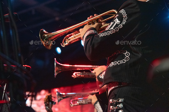 MEXICAN MUSICIAN MARIACHI WITH TRADITIONAL TRUMPET IN MEXICAN SERENATA ...