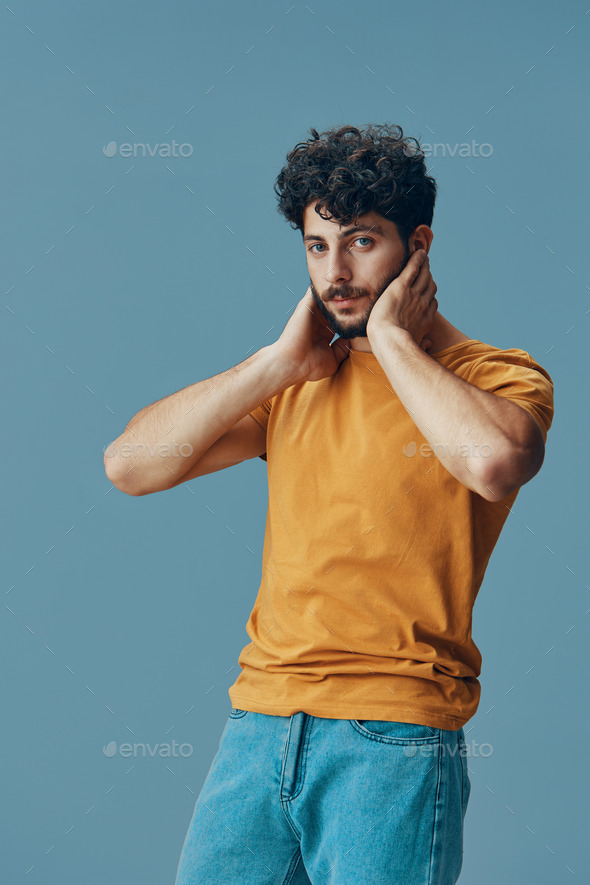 Man isolated guy face casual young studio background model person ...